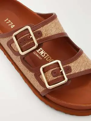 BIRKENSTOCK Arizona Leather-trimmed Raffia Sandals