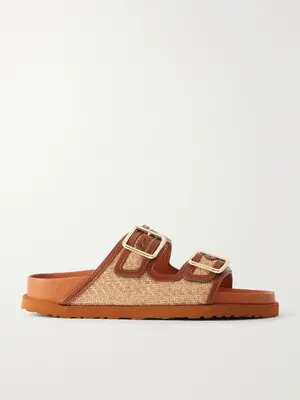BIRKENSTOCK Arizona Leather-trimmed Raffia Sandals - Brown