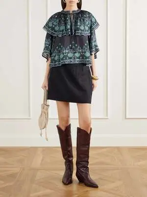 Sea Tulla Cape-detailed Printed Habotai Blouse