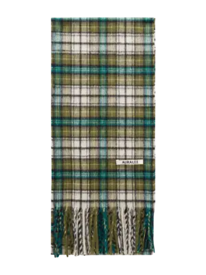 Auralee Fringed Checked Cashmere Scarf