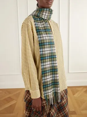 Auralee Fringed Checked Cashmere Scarf