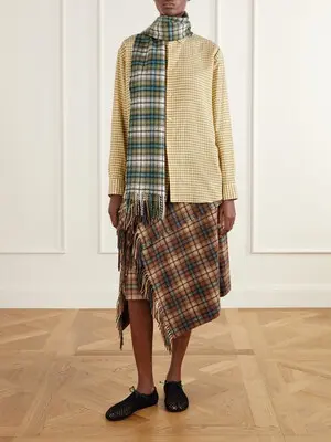 Auralee Fringed Checked Cashmere Scarf