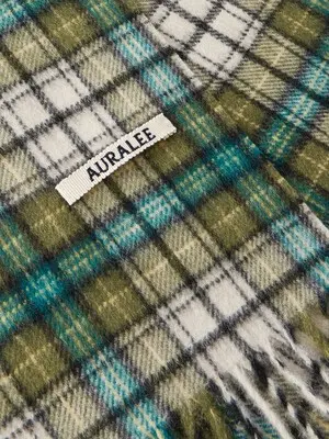 Auralee Fringed Checked Cashmere Scarf