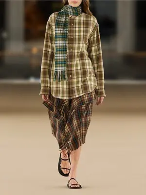 Auralee Fringed Checked Cashmere Scarf