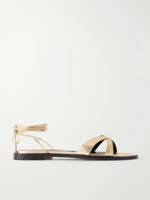 Manolo Blahnik Caleva 10 Metallic Leather Sandals - Gold