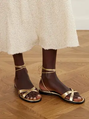 Manolo Blahnik Caleva 10 Metallic Leather Sandals