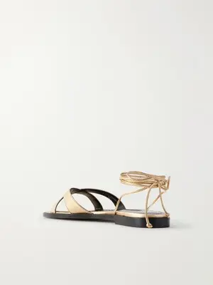 Manolo Blahnik Caleva 10 Metallic Leather Sandals