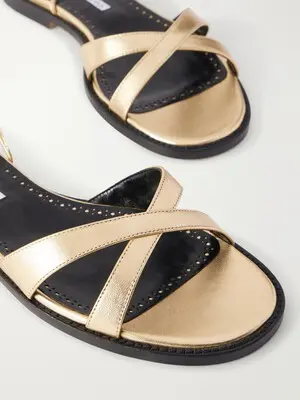 Manolo Blahnik Caleva 10 Metallic Leather Sandals