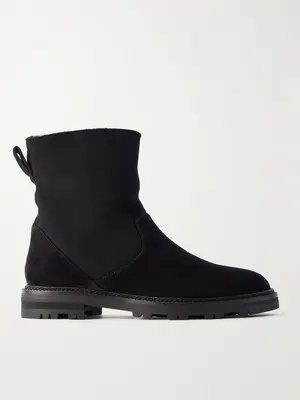 Manolo Blahnik Tomosa 10 Shearling-trimmed Suede Ankle Boots - Black