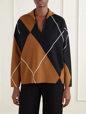 Max Mara Sala Argyle Wool V-neck Sweater - Multi