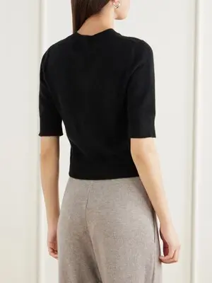 Le Kasha Chypre Cropped Organic Cashmere Sweater - Black