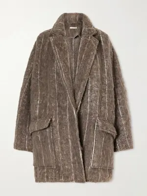 MARRAKSHI LIFE The Cropped Blanket Striped Brushed Woven Coat - Brown