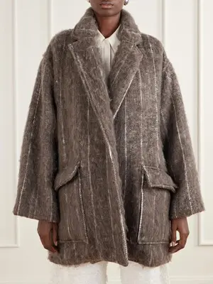 MARRAKSHI LIFE The Cropped Blanket Striped Brushed Woven Coat - Brown