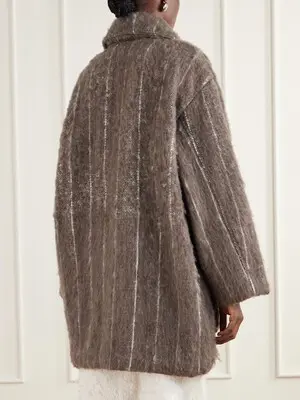 MARRAKSHI LIFE The Cropped Blanket Striped Brushed Woven Coat - Brown
