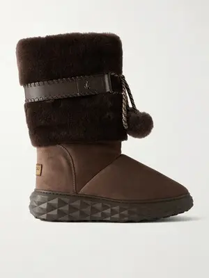 JIMMY CHOO Shearling-trimmed Suede Knee Boots