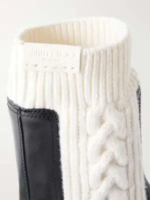 JIMMY CHOO Tamia Ribbed Cable-knit-trimmed Leather Ankle Boots