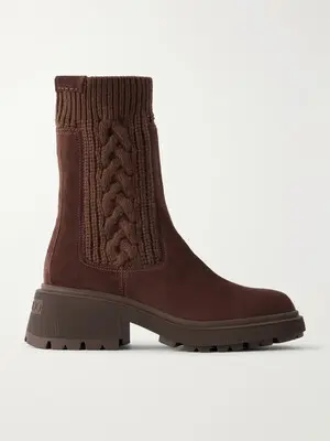 JIMMY CHOO Tamia 70 Cable-knit Wool And Suede Chelsea Boots - Brown