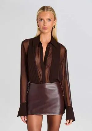 SANS FAFF Meghan Panelled Silk Blouse - Espresso