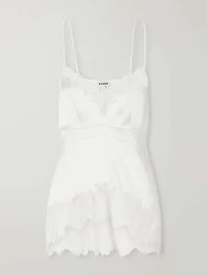 Staud Lina Lace-trimmed Silk-blend Tank - Ivory