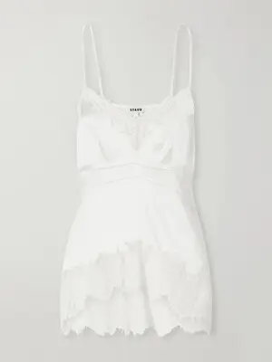Staud Lina Lace-trimmed Silk-blend Tank Neutrals