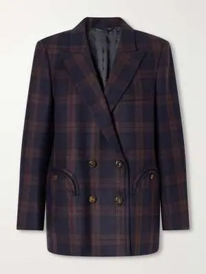 BLAZÉ MILANO Everynight Checked Double-breasted Wool Blazer - Navy
