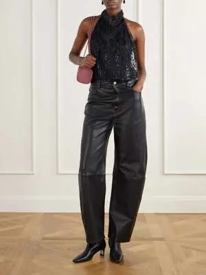 Staud Monay Flocked Bead-embellished Jersey Bodysuit