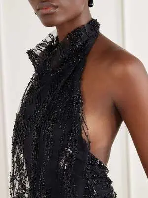 Staud Monay Flocked Bead-embellished Jersey Bodysuit