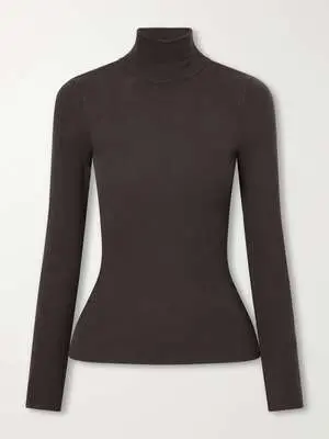 Max Mara Cavallo Ribbed Wool Turtleneck - Dark Brown