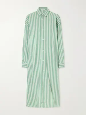 MARRAKSHI LIFE The Long Shirt Striped Cotton Oxford Midi Dress - Green