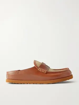 BIRKENSTOCK Naples Wrapped Raffia-trimmed Leather Loafers - Brown