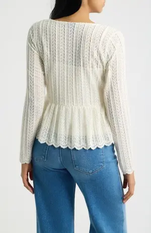 Bobeau Pattern Stripe Peplum Cardigan