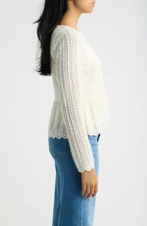Bobeau Pattern Stripe Peplum Cardigan