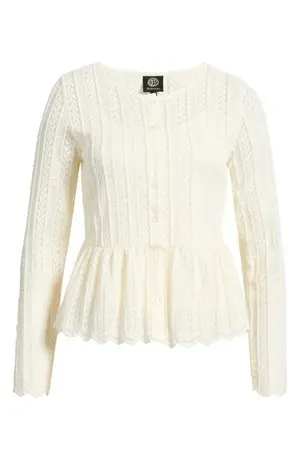 Bobeau Pattern Stripe Peplum Cardigan