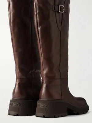 JIMMY CHOO Tamsin Knitted Leather Ankle-boots - Brown