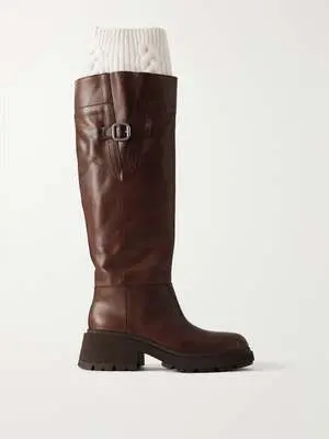 JIMMY CHOO Tamsin Knitted Leather Ankle-boots