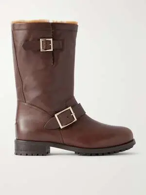 JIMMY CHOO Biker Buckled Leather Ankle Boots - Chocolate