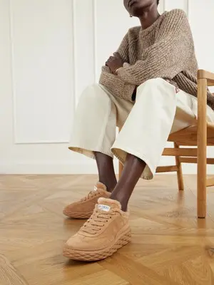 JIMMY CHOO Diamond Maxi Retro Shearling-trimmed Suede Sneakers - Brown