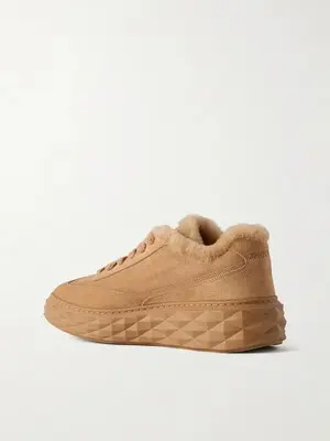 JIMMY CHOO Diamond Maxi Retro Shearling-trimmed Suede Sneakers - Brown