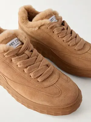 JIMMY CHOO Diamond Maxi Retro Shearling-trimmed Suede Sneakers - Brown