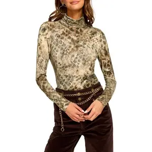 Ramy Brook Thea Mock Neck Long Sleeve Top - Bone Python