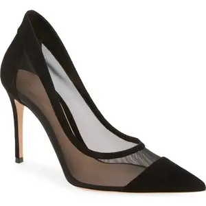 GIANVITO ROSSI Mesh Pointed Toe Pump - Black