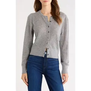 Paige Eudora Pointelle Knit Cashmere Cardigan - Light Heather Grey
