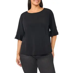 CECE DUPRAZ Ruffle Cuff Crewneck Top - Rich Black