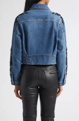 Ramy Brook Jannah Beaded Denim Jacket - Medium Cerulean