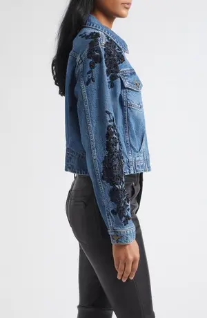 Ramy Brook Jannah Beaded Denim Jacket - Medium Cerulean