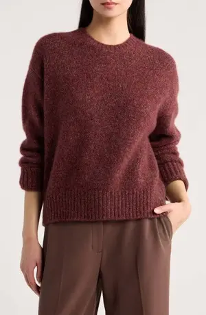 Fleurette Cropped Marled Crewneck Sweater - Bordeaux