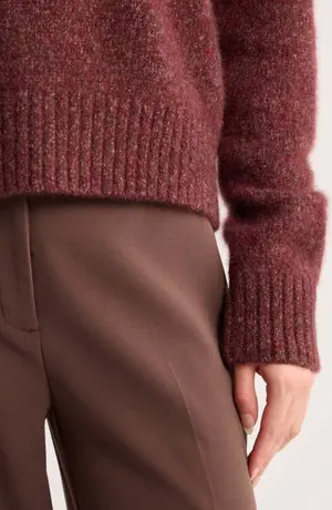 Fleurette Cropped Marled Crewneck Sweater - Bordeaux