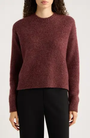 Fleurette Cropped Marled Crewneck Sweater - Bordeaux