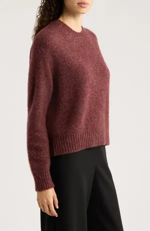 Fleurette Cropped Marled Crewneck Sweater - Bordeaux