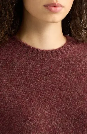 Fleurette Cropped Marled Crewneck Sweater - Bordeaux